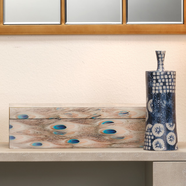 White Lacquer Plume Rectangle Box - Tropical - Decorative Boxes - by ...