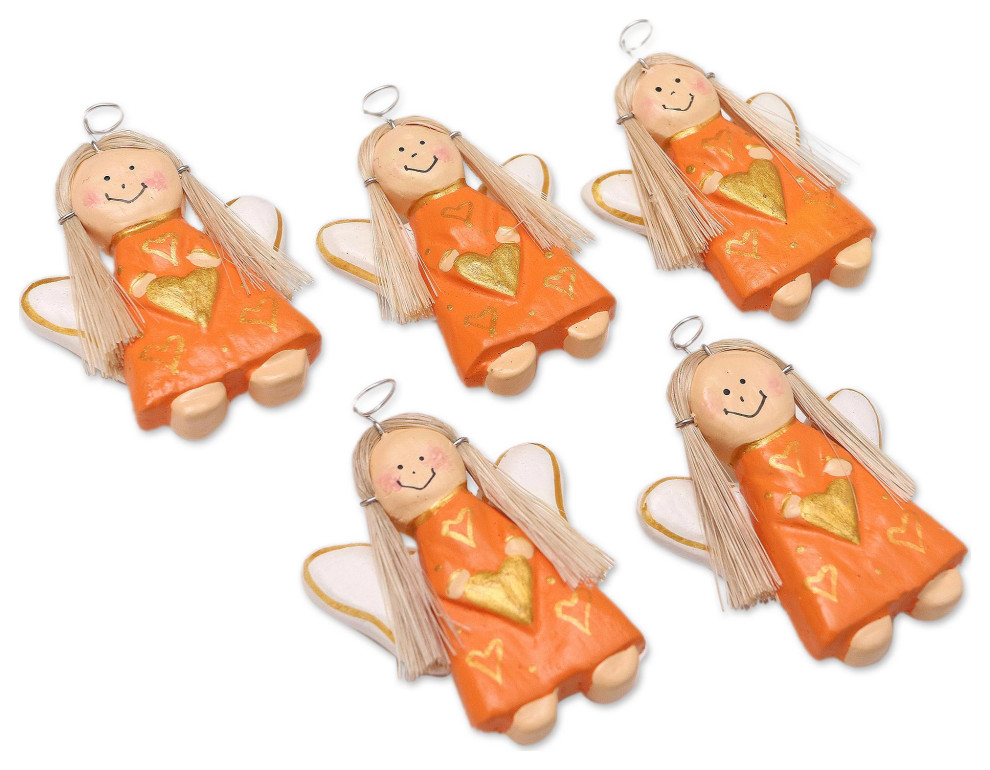 Novica Handmade Angel Assembly, Orange Wood Magnets, Set of 5 ...