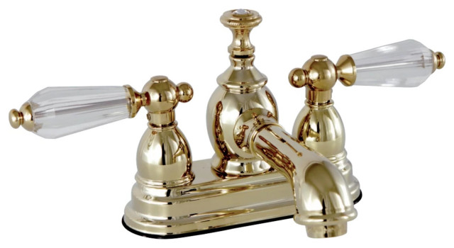 4 in. Centerset Bathroom Faucet with Crystal Handles and Matching Pop ...