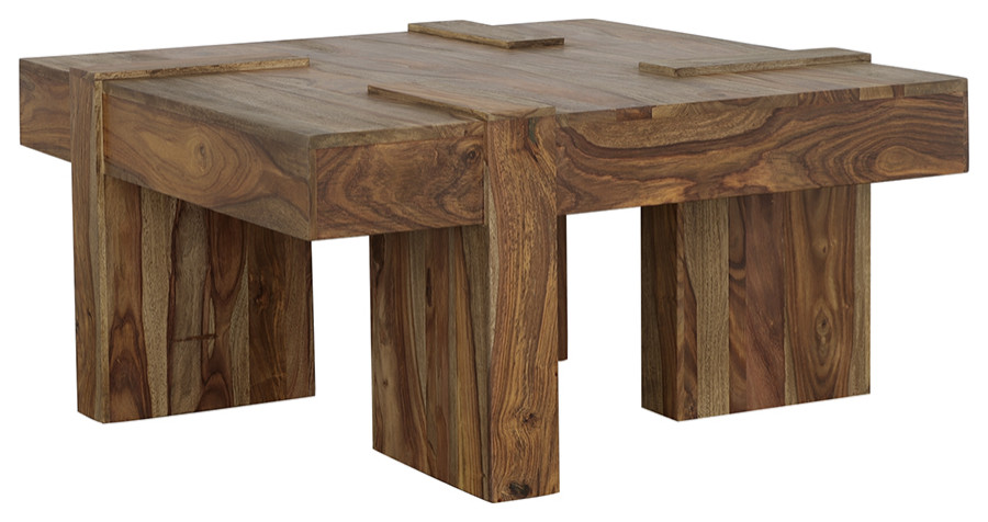 Samira Wooden Square Coffee Table Natural Sheesham - Rustic - Coffee ...