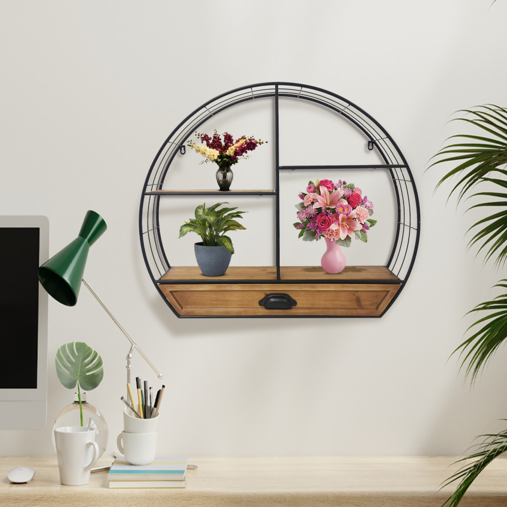 Rustic Iron Wall Shelf with Drawer - Industrial - Display And Wall ...