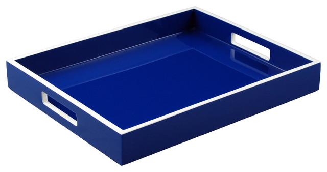 Lacquer Small Rectangle Tray, Blue, White - Contemporary - Serving ...