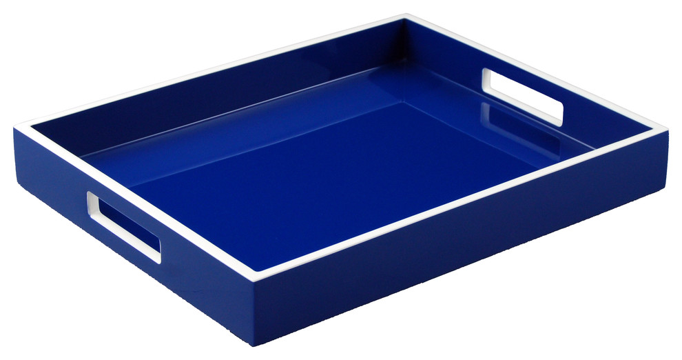 Lacquer Small Rectangle Tray, Blue, White - Contemporary - Serving ...
