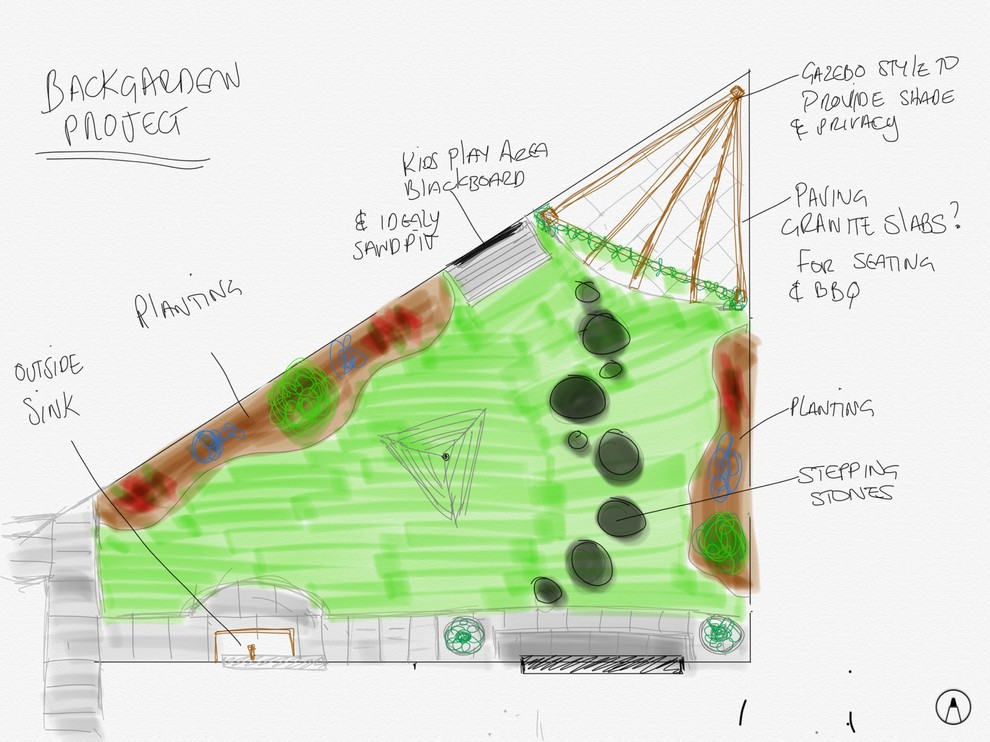 Triangular back garden design help | Houzz UK