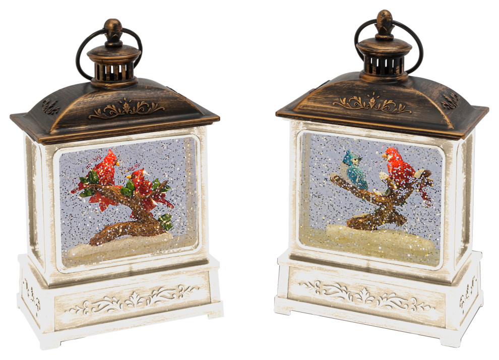 S/2 8.25-in lighted spinning water lantern with cardinals and ...