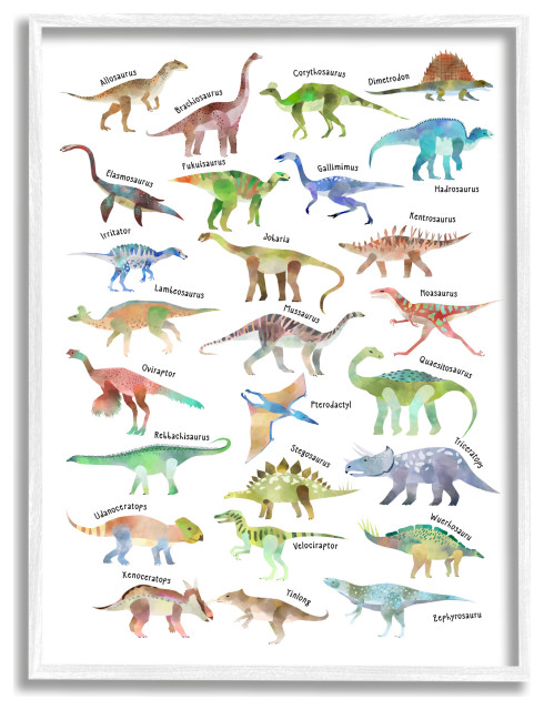 Children's Dino Chart Dinosaur Reptile Fantasy Fun Watercolor, 11"x14 ...
