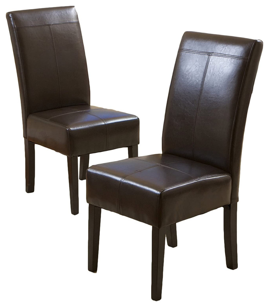 Chocolate Brown Leather Dining Chairs Set of 2 - Traditional - Dining ...