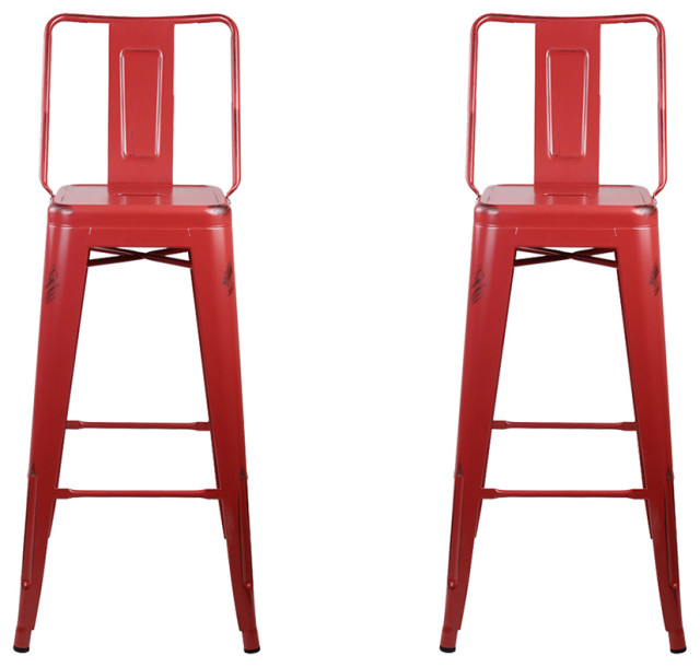 Highback Red Metal Bar Stools Set of 2 - Industrial - Bar Stools And ...
