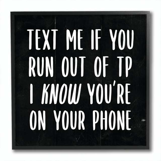 Text Me For TP Funny Bathroom Black and White Word Design, 12"x12 ...