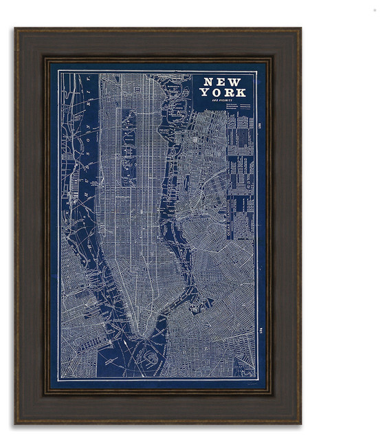 "Blueprint Map New York" By Sue Schlabach, Framed Painting Print, Ready ...