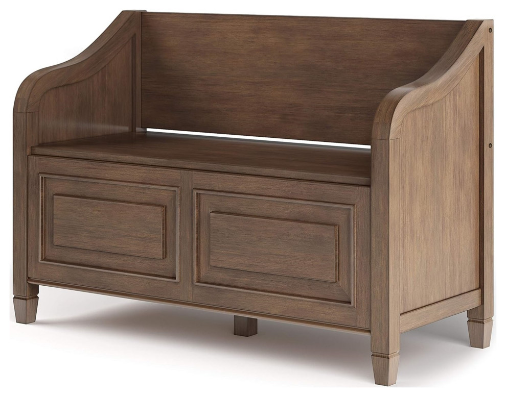 Rustic 42" Solid Wood Entryway Storage Bench, Safety Hinge, Natural ...