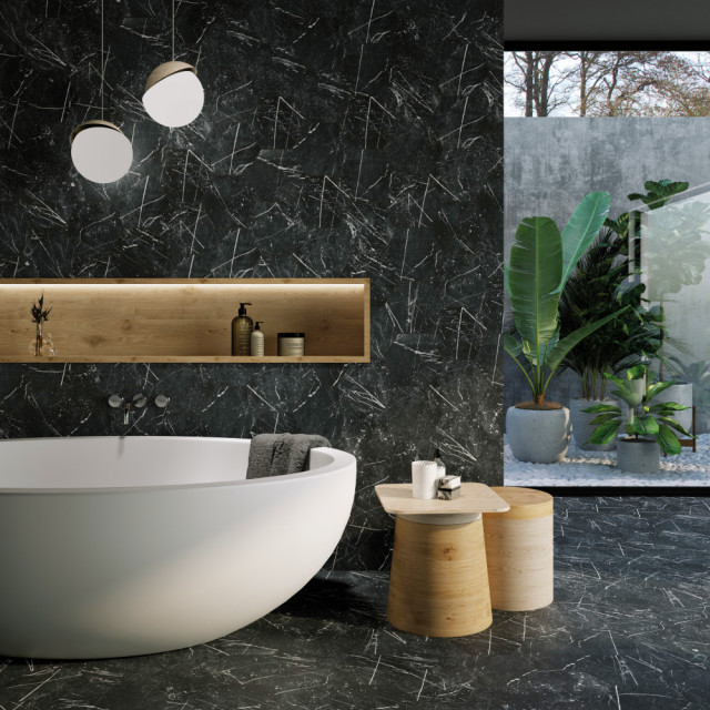 Timeless Hex Marquina Porcelain Floor and Wall Tile - Contemporary ...
