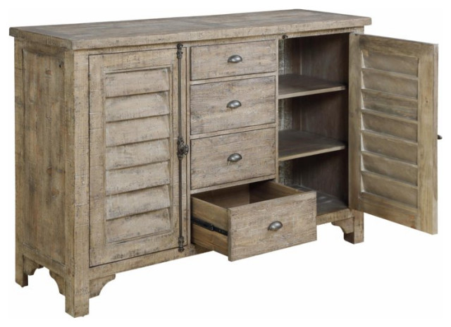 Rustic Farmhouse Sideboard, 2 Side Louvered Doors & Drawers, Weathered ...