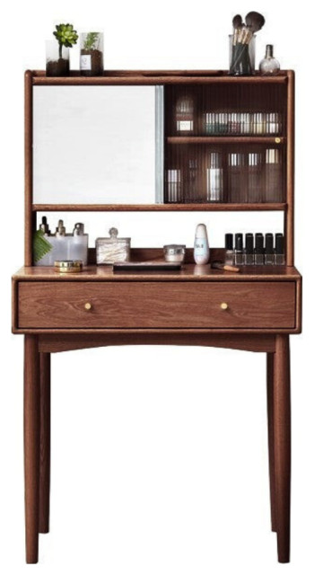 Oak Dressing Table With Hidden Makeup Mirror, Walnut, 29.5 ...