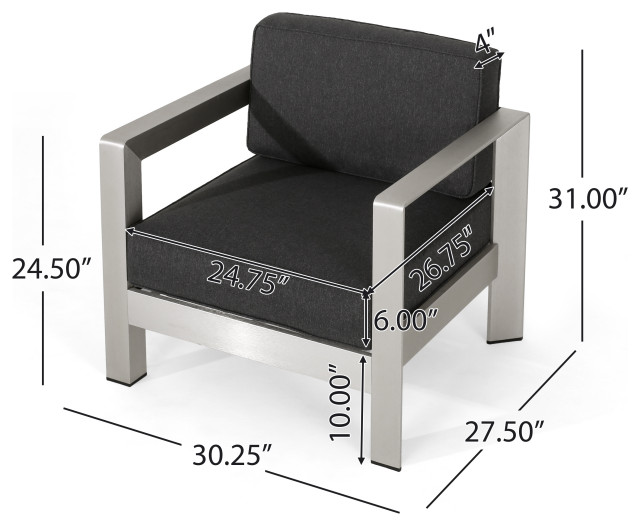 GDF Studio Emily Outdoor Aluminum Club Chairs With Wicker-Topped Side ...