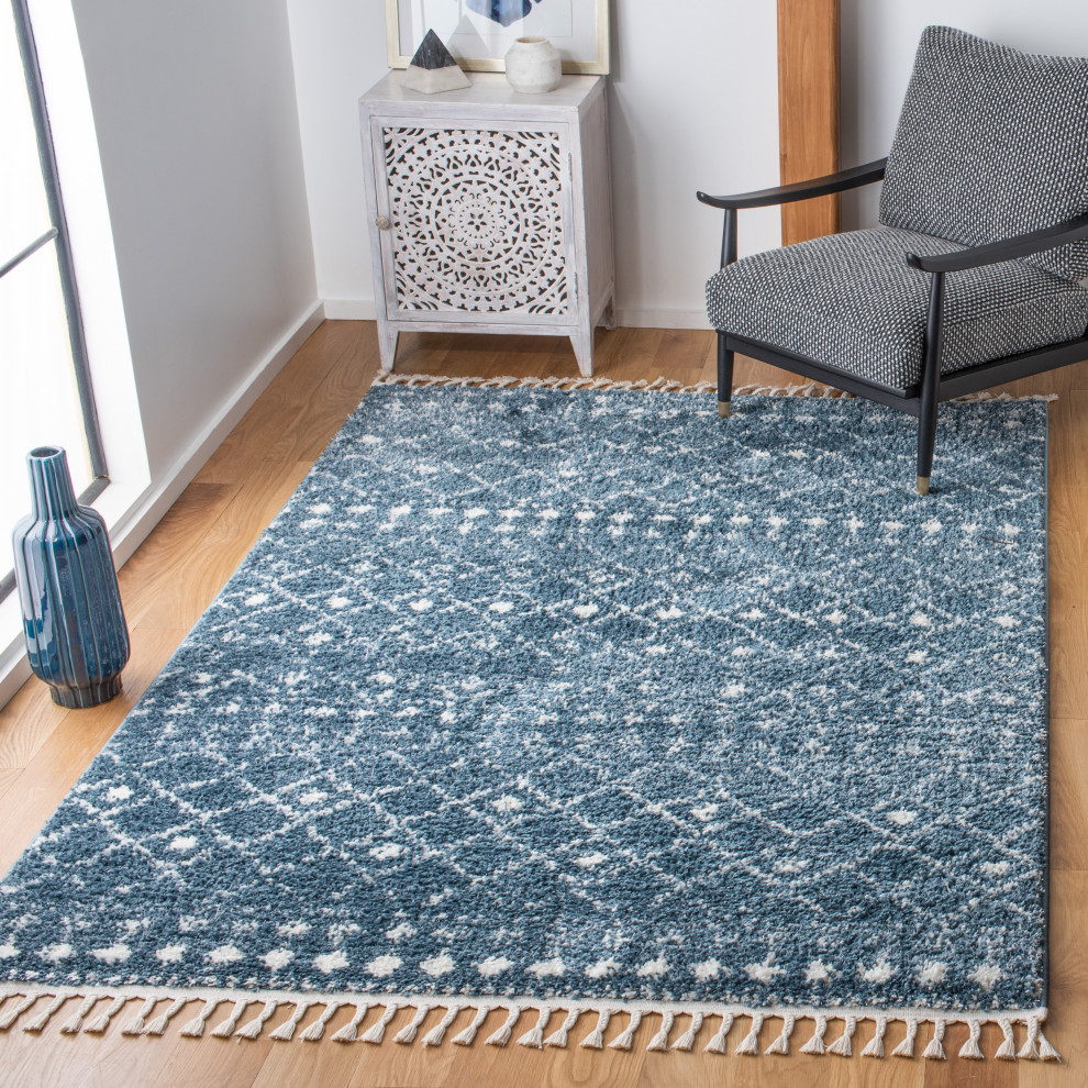 Safavieh Berber Fringe Shag Bfg519M Moroccan, Shag Rug, Blue and Ivory ...