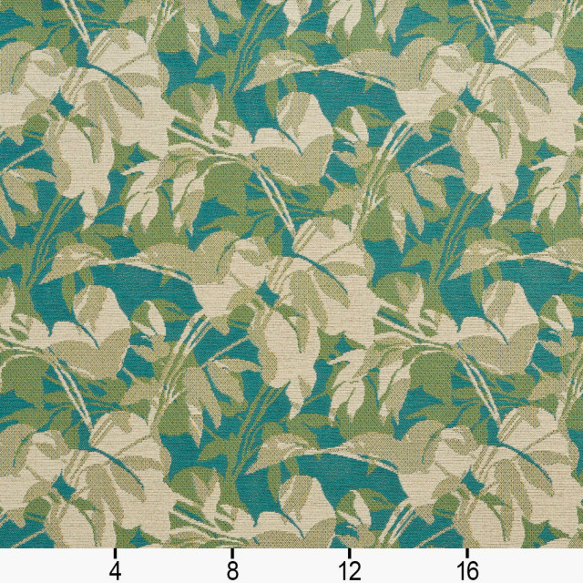 Aqua Green Performance Leaves Botanical woven Upholstery Fabric by the ...