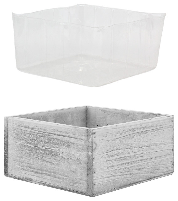 Natural Wood Square Planter Box w/ Removable Plastic Liner 8"x8"x4" Set ...