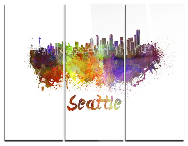 "Seattle Skyline" Glossy Metal Wall Art, 3 Panels, 36"x28", 36"x28" 3 ...