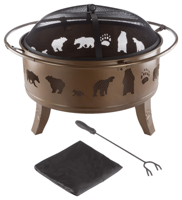Pure Garden 5-PieceFire Pit With Bear Cutouts, Gold - Rustic - Fire ...