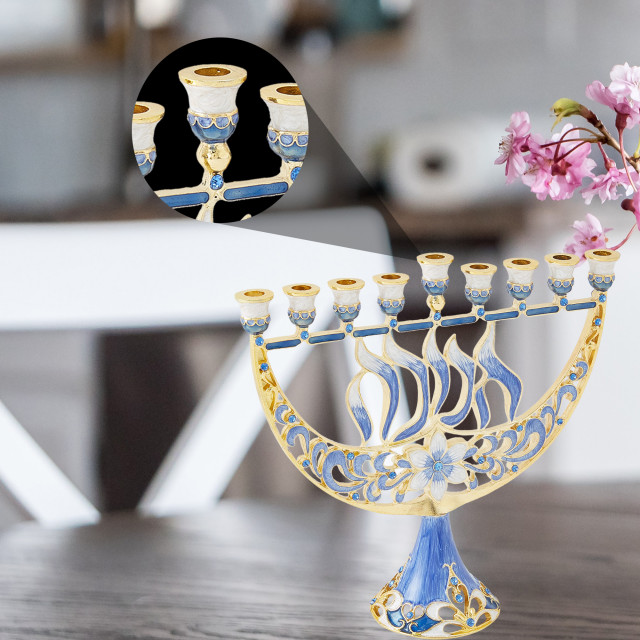 Matashi Hand Painted Enamel Menorah Candelabra With a Flower and ...