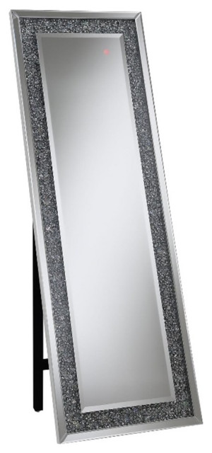 Maklaine Glass Rectangular Standing Mirror with LED Lighting Silver ...