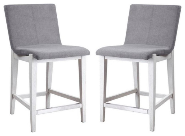 Home Square Rubber Wood Counter Stool in Aged White - Set of 2 ...