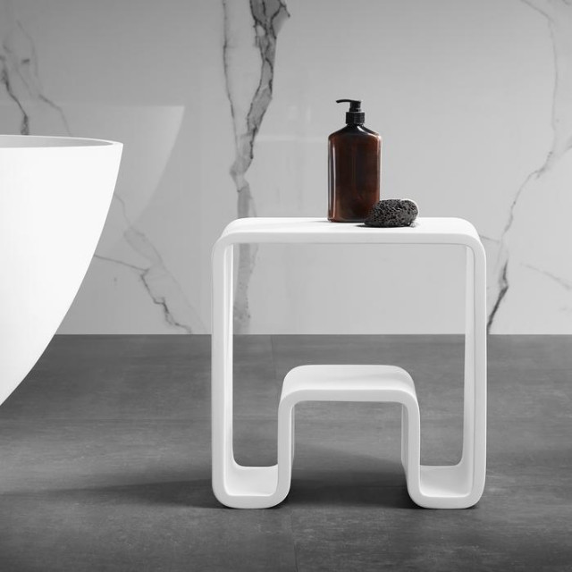 17 in. Shower Bench in Pure Acrylic Stone in Matte White - Modern ...