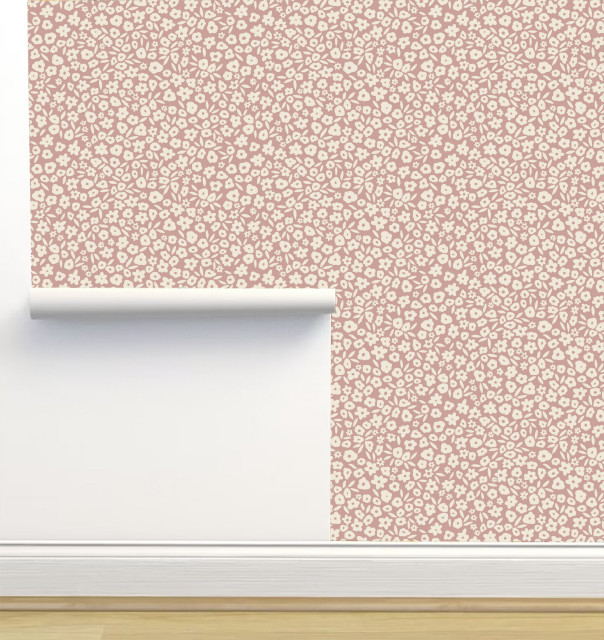 Mini Pink Floral Field Wallpaper by Erin Kendal, 24"x72" - Contemporary ...