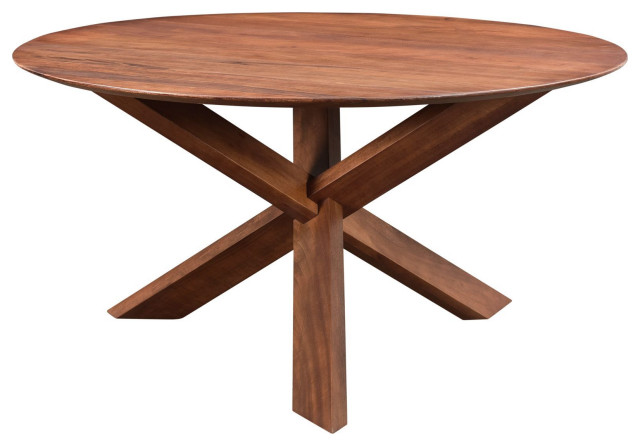 Round 60" Wide Mango Wood 3-Legged Dining Table, Brown - Transitional ...