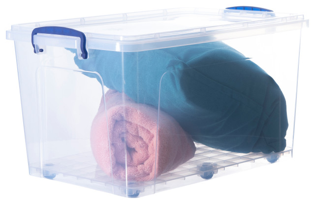 Clear Storage Bin With Wheels and Lid, 44 qt. Stackable Container ...