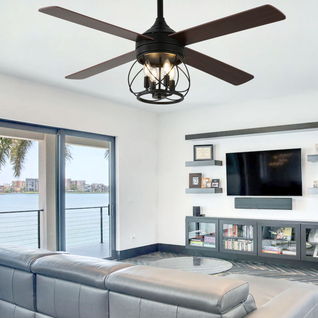 52" Farmhouse Wood Ceiling Fan with Remote and Light,6-Speed Rustic ...