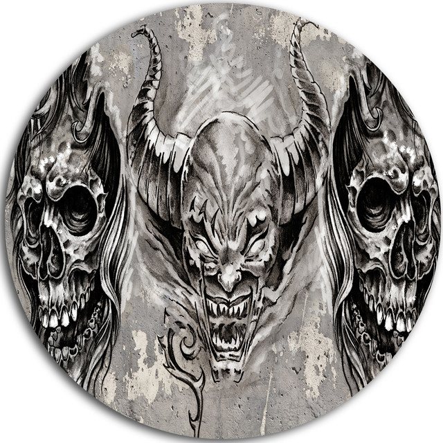 3 Demons Tattoo Sketch, Portrait Digital Art Round Wall Art, Disc of 11 ...