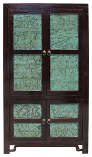 Chinese Distressed Turquoise Brown Large Armoire Wardrobe Cabinet ...