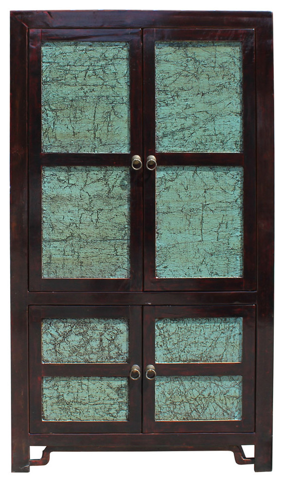 Chinese Distressed Turquoise Brown Large Armoire Wardrobe Cabinet ...