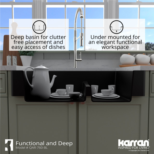 Karran Retrofit Farmhouse Quartz 34" Double Offset Bowl Sink ...