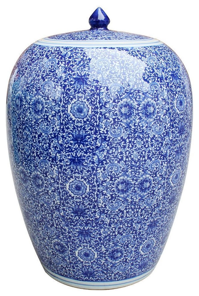 Beautiful Blue and White Cluster Flower Porcelain Ginger Jar, 20.5 ...