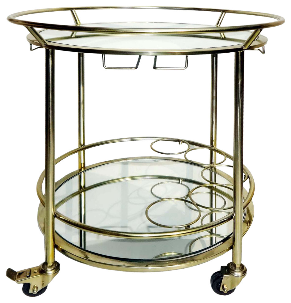 Two Tier 27"h Round Rolling Bar Cart, Gold - Contemporary - Bar Carts ...