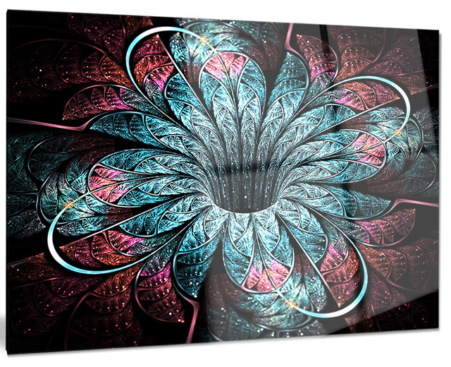 "Glittering Dark Fractal Flower Digital Art" Metal Wall Art, 28"x12 ...