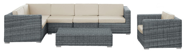 Modern Contemporary Outdoor Patio 7-Piece SetSectional Set Gray Beige ...
