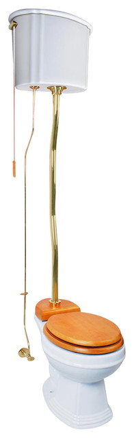 Ceramic High Tank Pull Chain Toilet White Round Brass | - Traditional ...