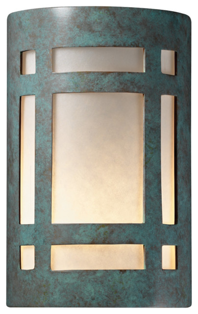 Ambiance Small Craftsman Open Top/Bottom Sconce, Verde Patina, White ...