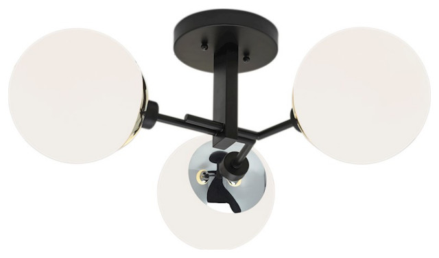 Norwell Lighting Triple Play 3 Light Semi-Flush, Black/Nickel/Glass ...