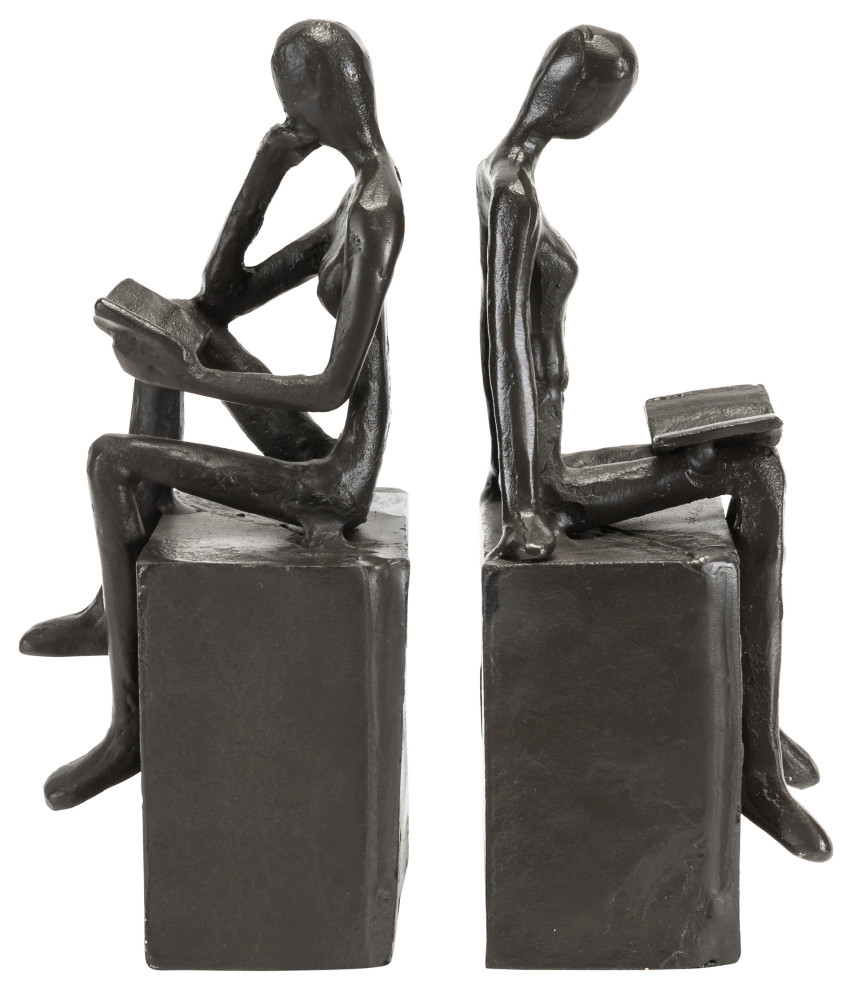 Danya B. Man and Woman Reading on a Block Cast Iron Bookend Set ...