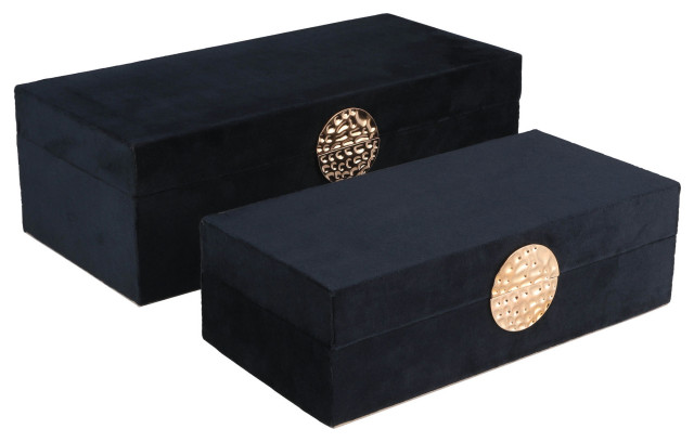 Wood, Set of 2 10/12" Boxwith Medallion, Navy/Gold - Contemporary ...