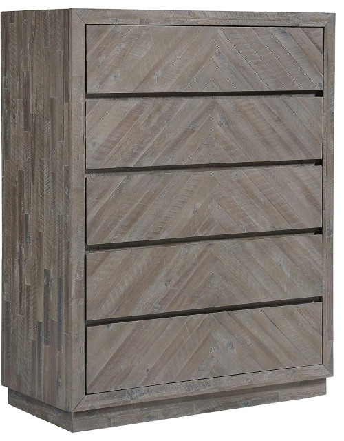 Benzara BM206670 5 Drawer Wooden Chest With Herringbone Pattern ...