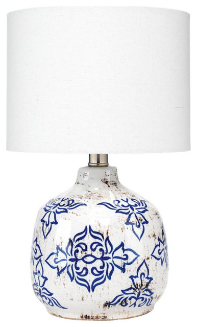 Vintage Style Blue White Floral Pattern Ceramic Table Lamp 15 in ...