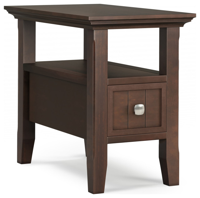 Acadian Solid Wood Narrow Side Table With Drawer, Brunette Brown ...