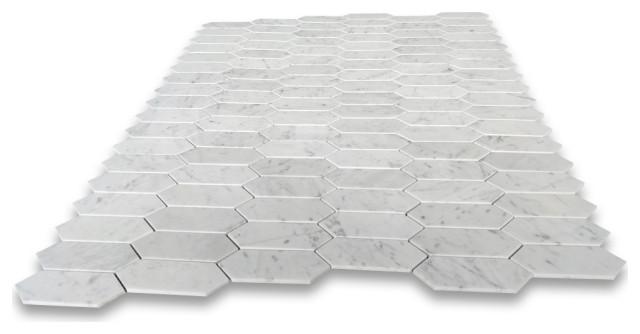 Elongated Hexagon Picket Fence Carrara Venato Marble Tile Polished, 1 ...