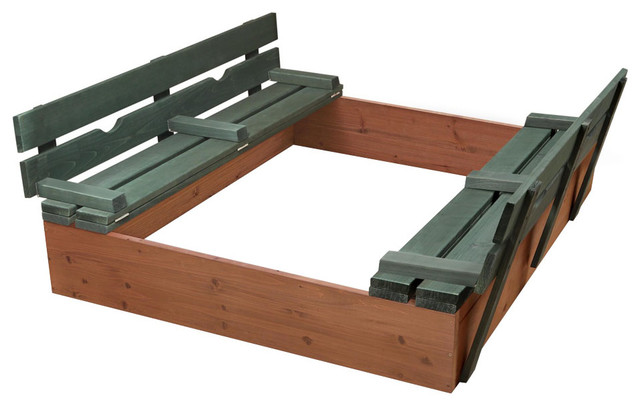 Covered Convertible Cedar Sandbox With Two Bench Seats, Natural/Green ...